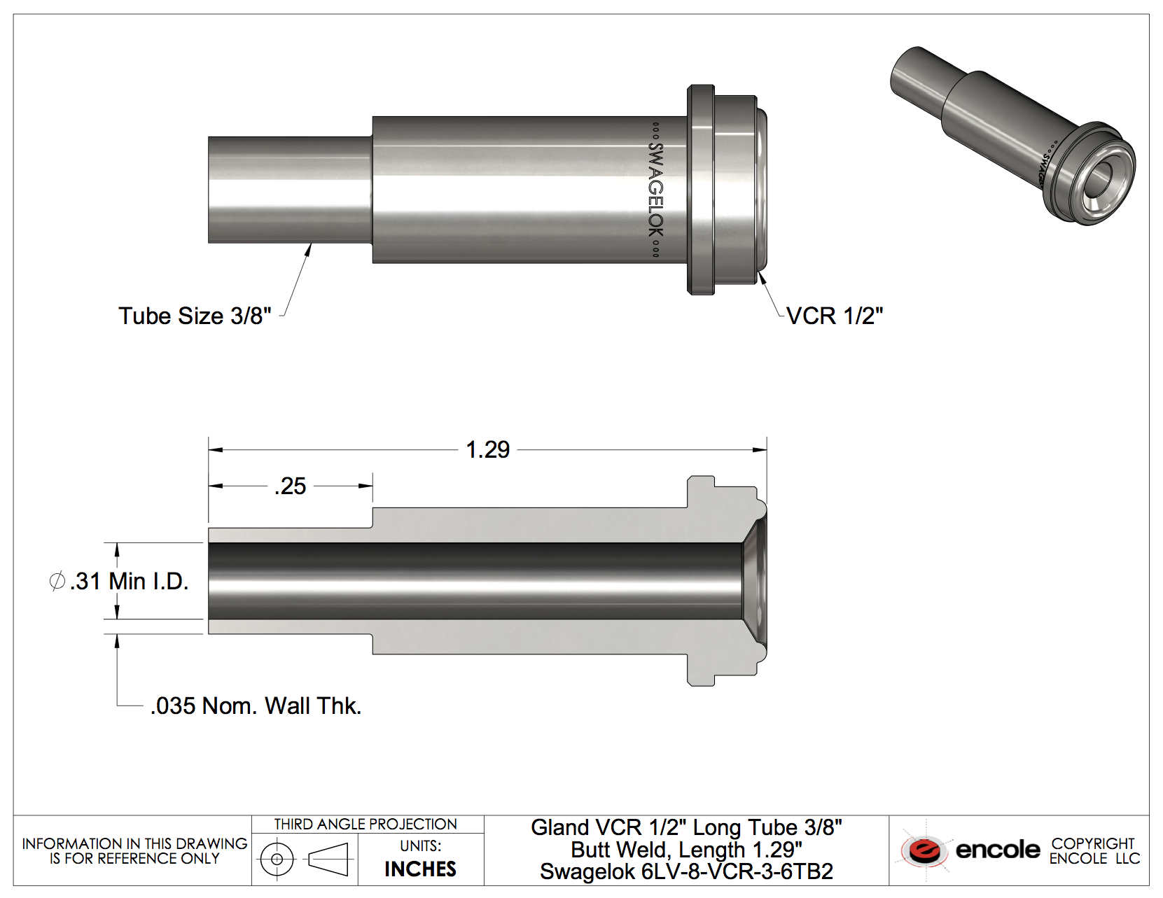 Swagelok VCR Fittings (1/4 And 1/2) 3D CAD Model Library, 57% OFF